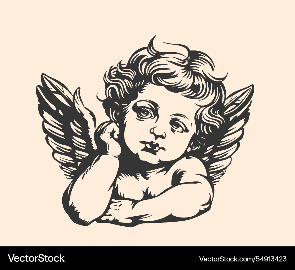 Baby angel line drawing isolated Royalty Free Vector Image