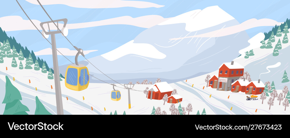 Beautiful ski resort flat Royalty Free Vector Image