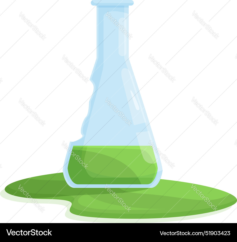 Broken flask leaking toxic green chemical liquid Vector Image