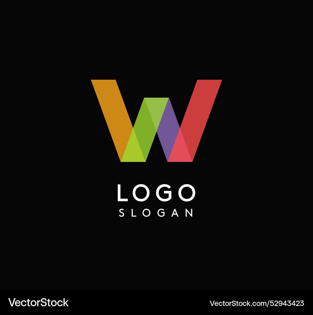 Colorful geometric letter w with overlapping Vector Image