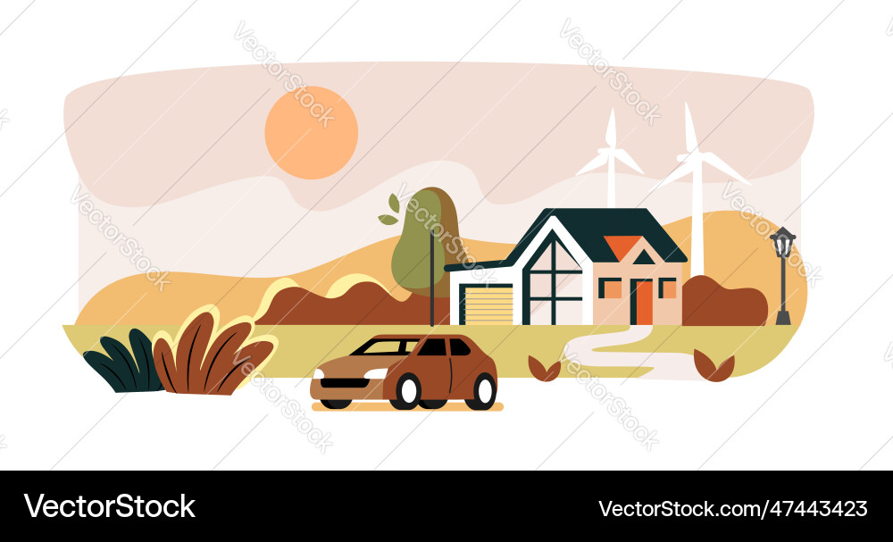 House flat design rural landscape nature hill Vector Image