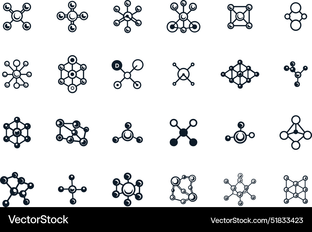 Structure of molecule icons set scientific Vector Image