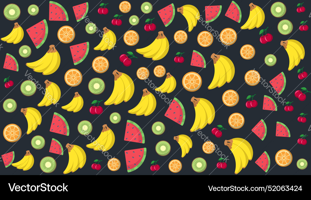 Colorful fruit pattern with dark background Vector Image