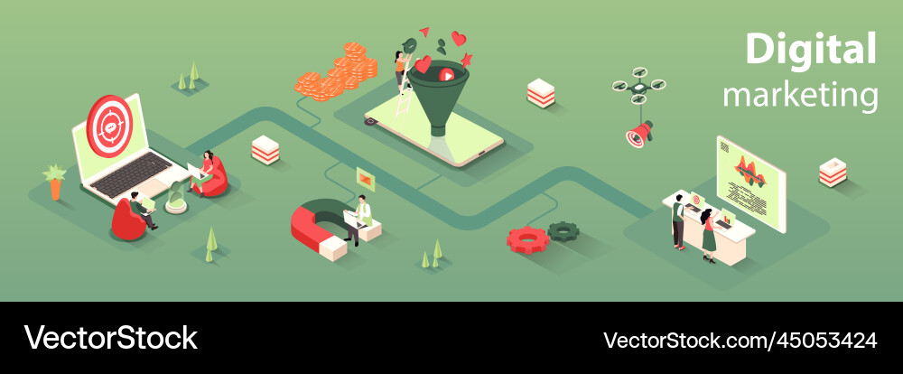 Digital marketing concept 3d isometric Royalty Free Vector