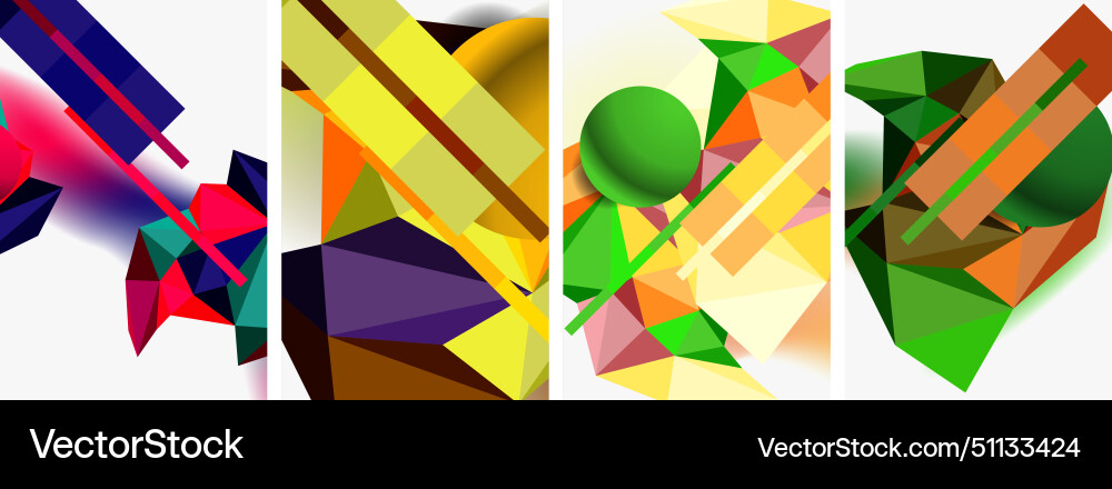 Four vibrant geometric shapes in various colors Vector Image