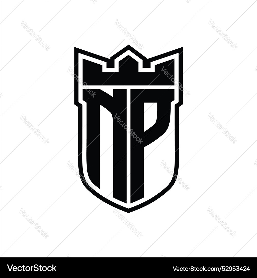 Np logo shield shape with geometric crown inside Vector Image