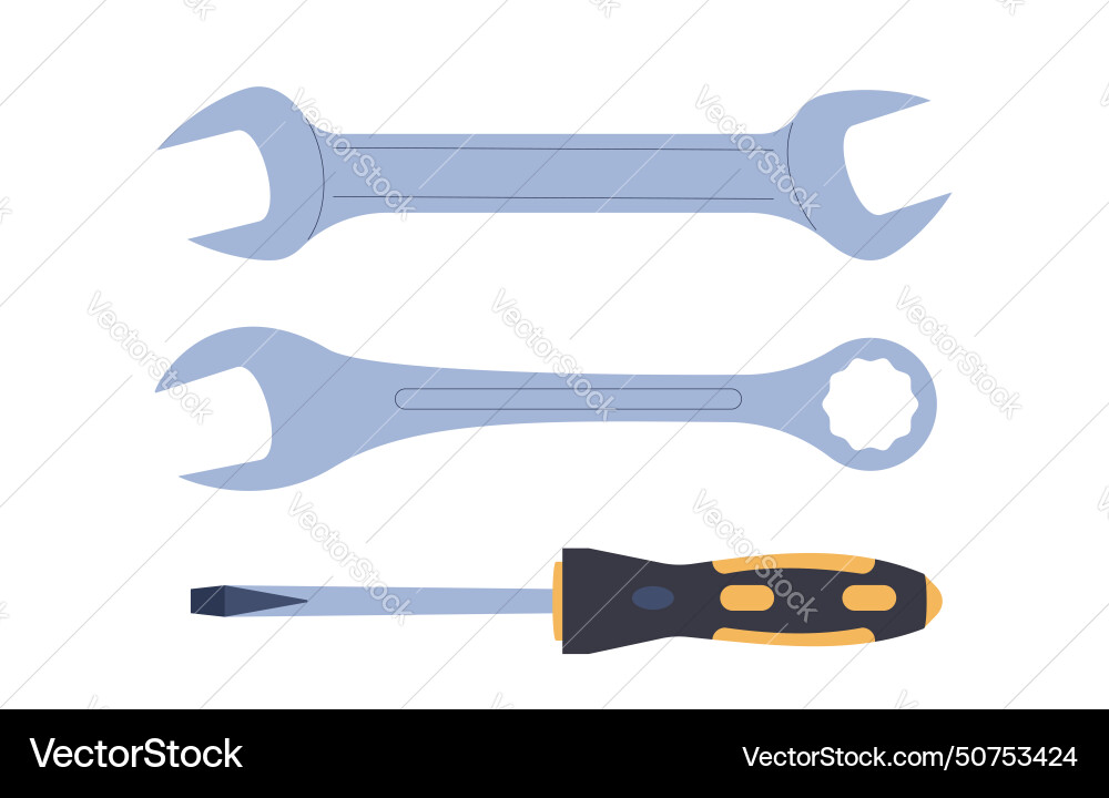 Screwdriver and wrench isolated on white Vector Image