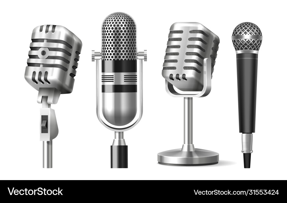 Set isolated microphone on stand and mic Vector Image