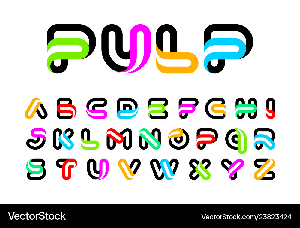 Stylized twisted bold line pulp font Royalty Free Vector