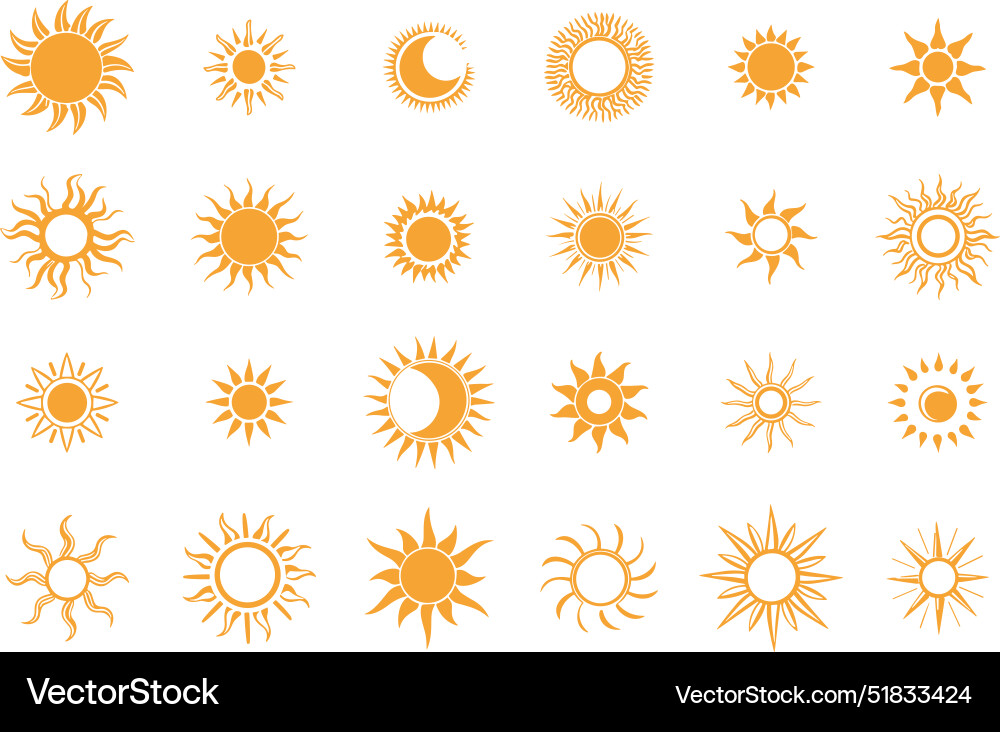 Sun icon set sunny symbols rays moon shiny star Vector Image