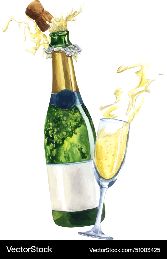 Champagne Bottle Watercolor – Royalty-Free Vector | VectorStock