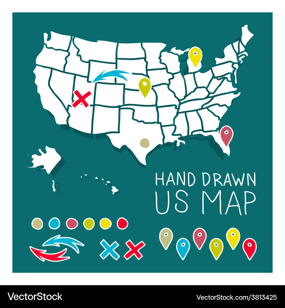 Hand Drawn US Map Poster Royalty Free Vector Image