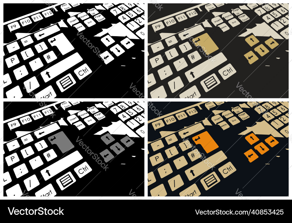 Mechanical retro keyboard close up mini set Vector Image