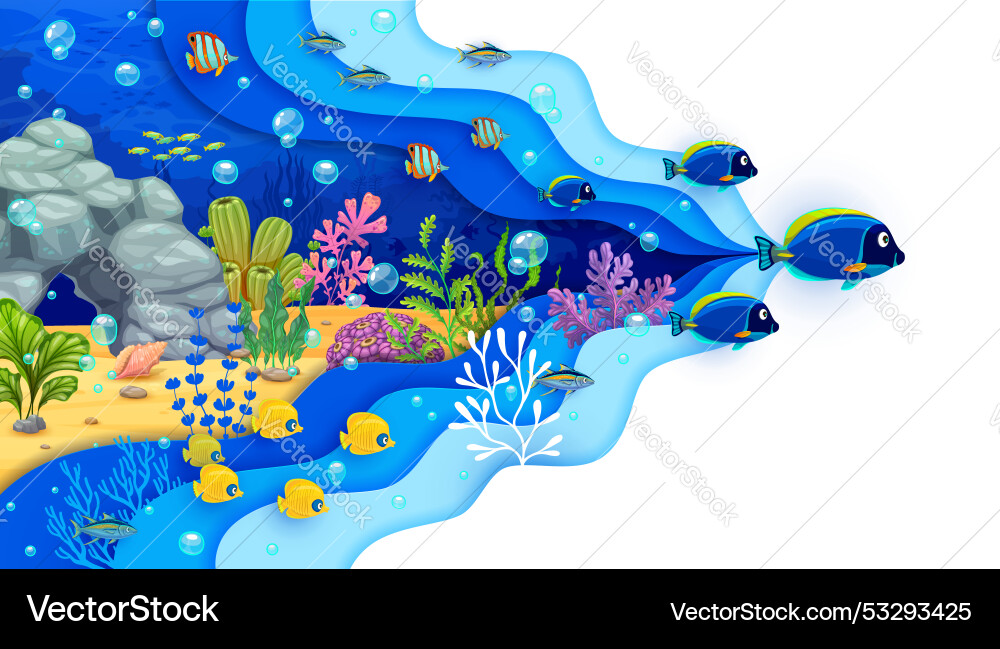Paper cut underwater landscape with tropical fish Vector Image