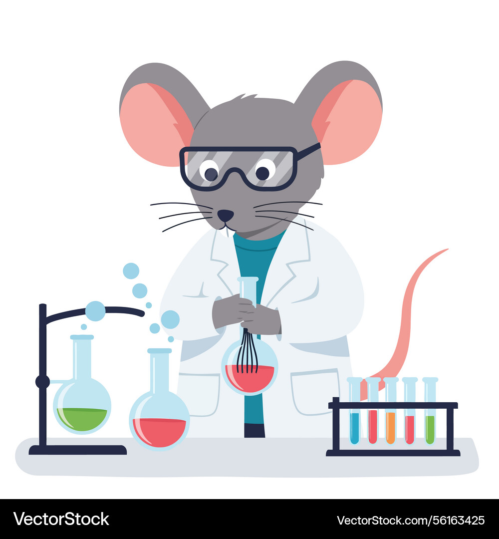 Scientist mouse in a lab coat conducting Vector Image