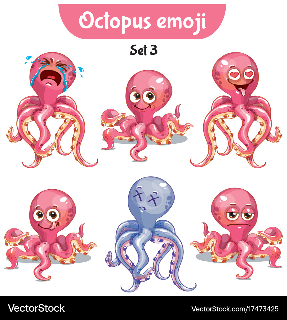 Set of cute octopus characters 3 Royalty Free Vector Image