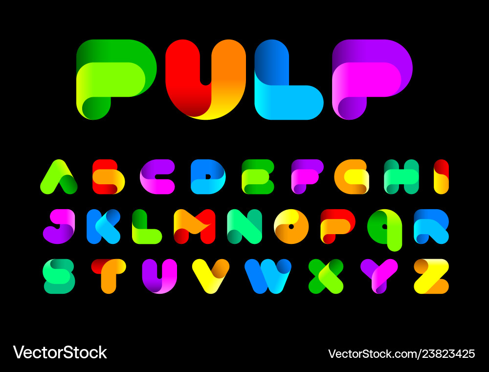Stylized twisted colorful pulp font Royalty Free Vector