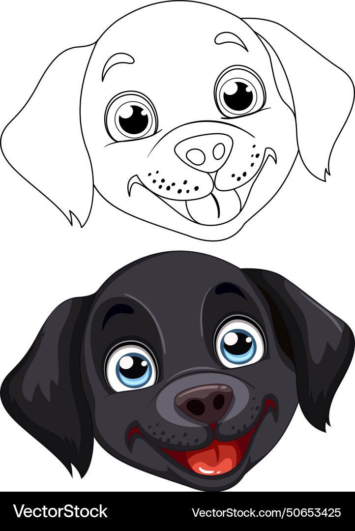 Two cartoon dogs one colored and outlined Vector Image