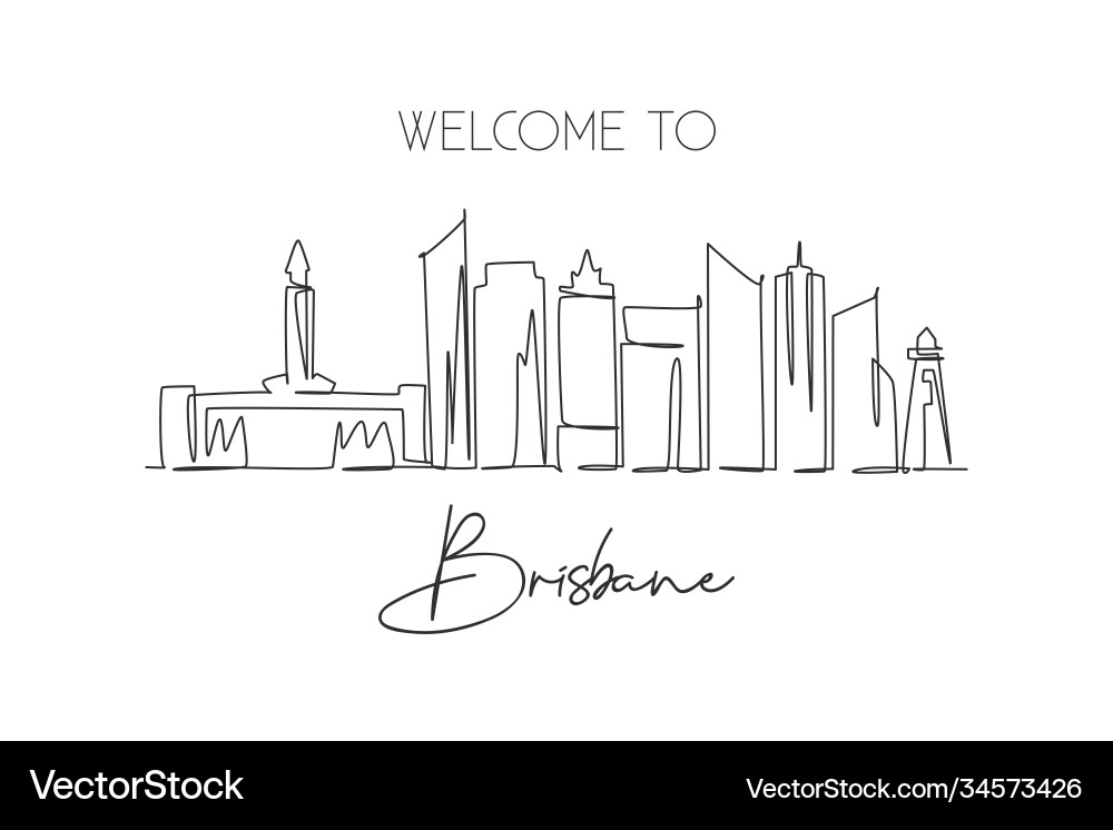 Brisbane Skyline - Single Line Drawing Royalty Free Vector