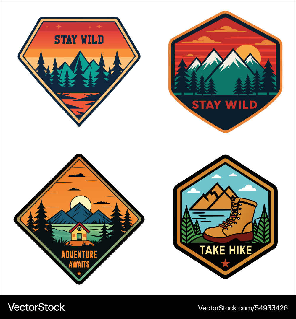 Camping sunset design bundle Royalty Free Vector Image