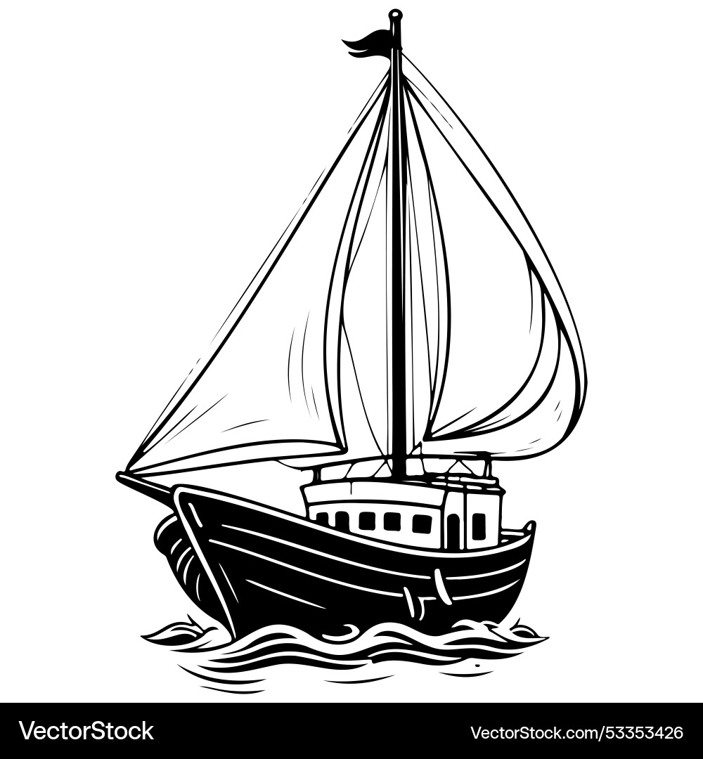 Cartoon boat drawing black line isolated Vector Image