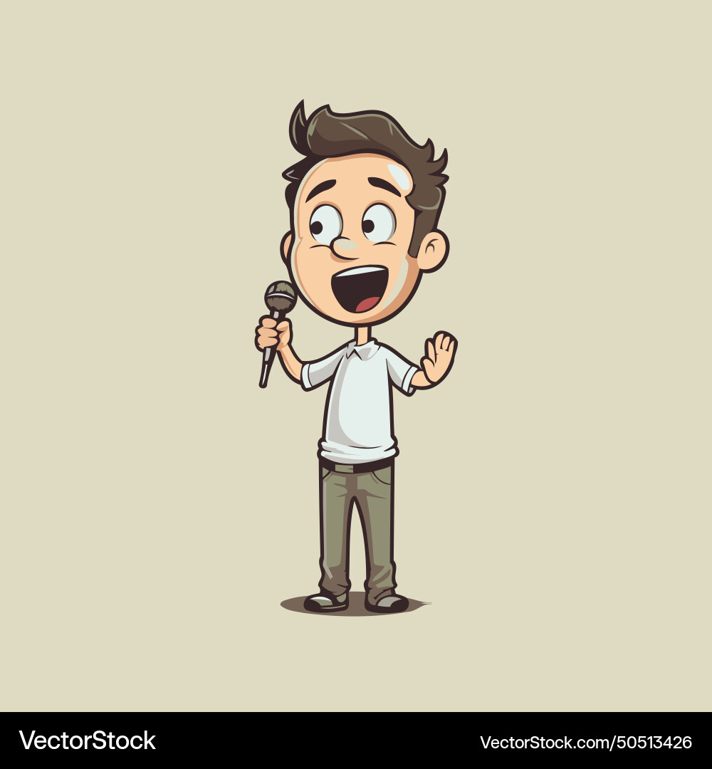 Cartoon man singing karaoke with microphone Vector Image