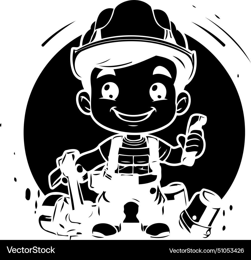 Cute little builder boy with a tool in his hand Vector Image