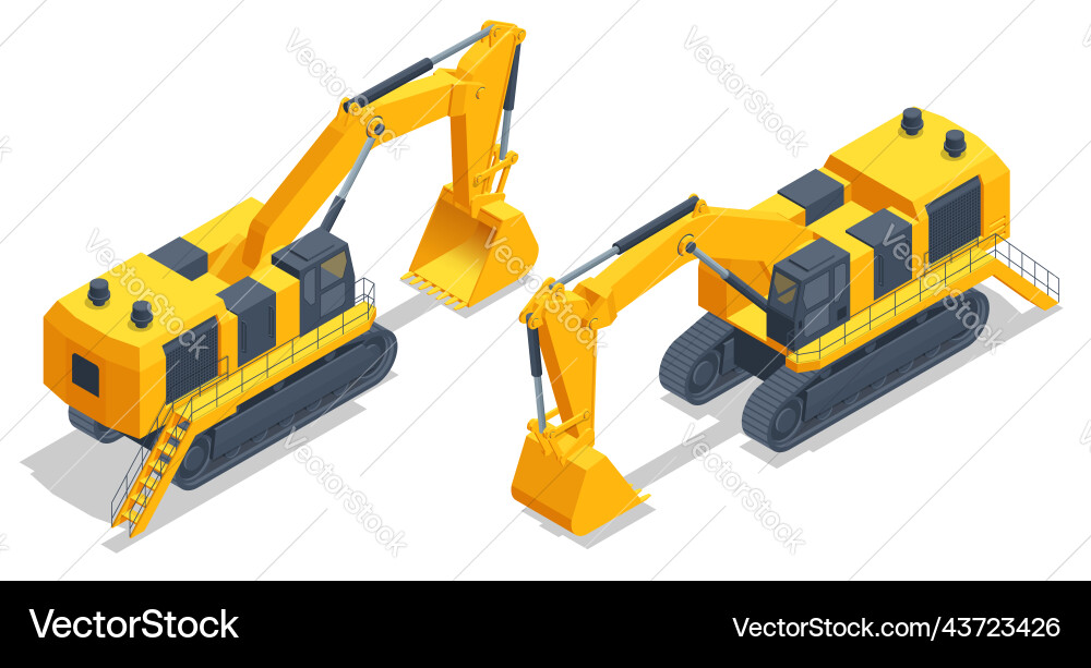 Isometric biggest hydraulic mining excavator Vector Image