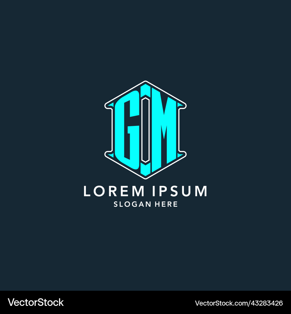 Letter gm logo with hexagon shape geometric style Vector Image