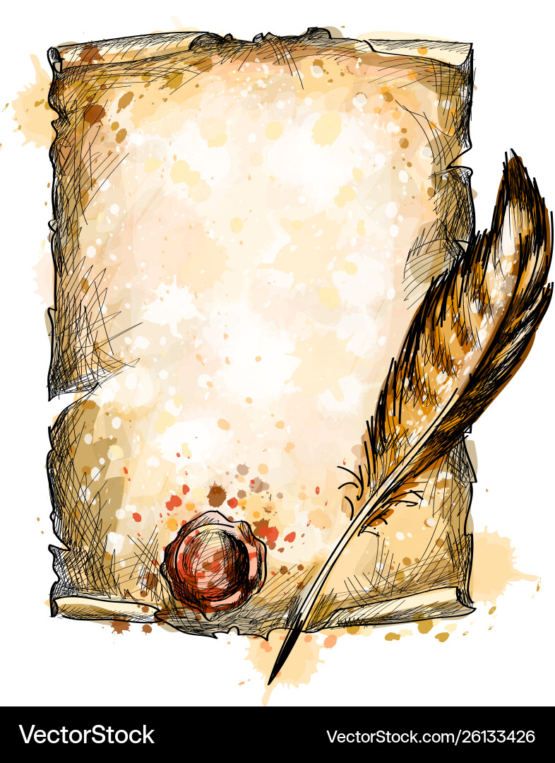 Old Paper Scroll With Feather Png Set Of Watercolor Illustrations With