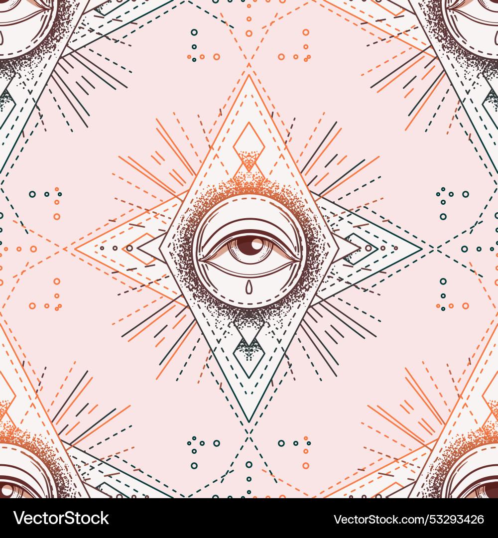 Sacred geometry seamless pattern with all seeing Vector Image