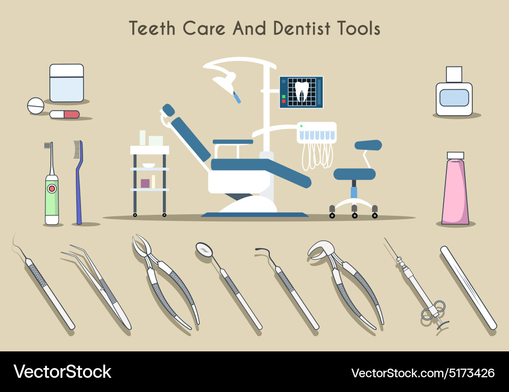 Teeth care and dentist tools Royalty Free Vector Image