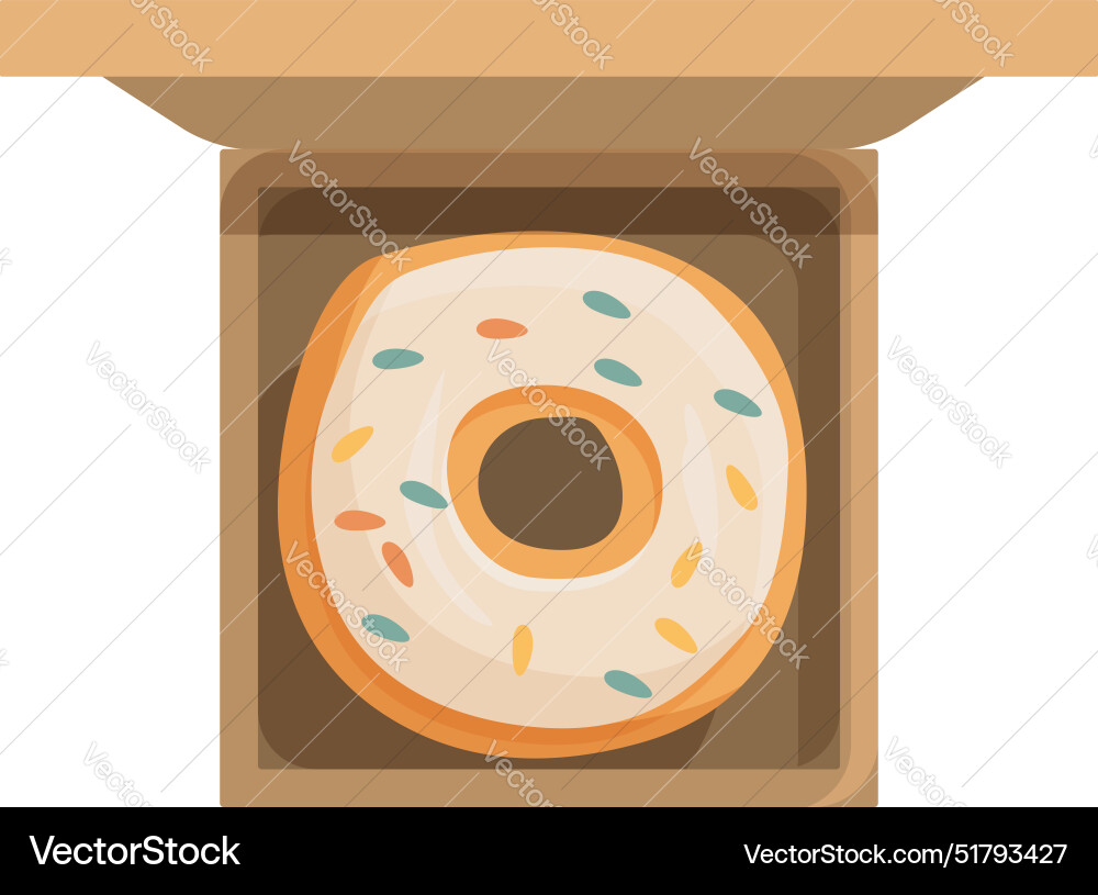 Delicious donut resting in open cardboard box Vector Image