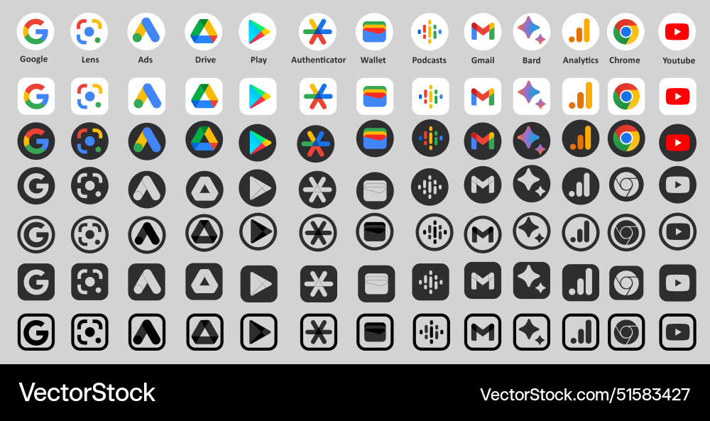 Google products and programs icons set of popular Vector Image