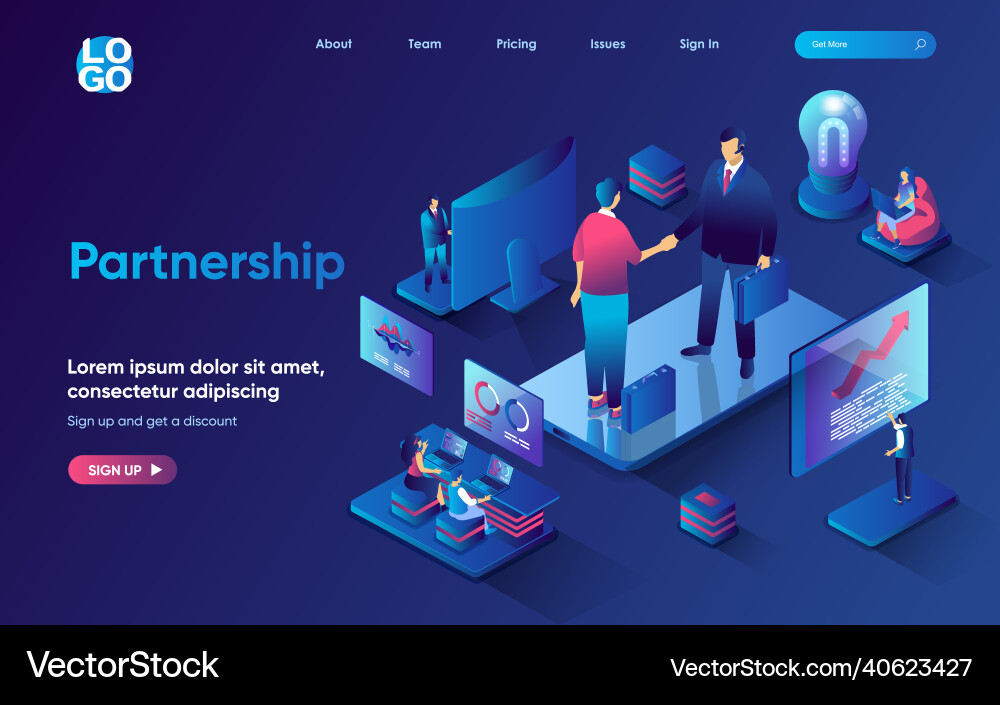 Partnership concept isometric landing page Vector Image