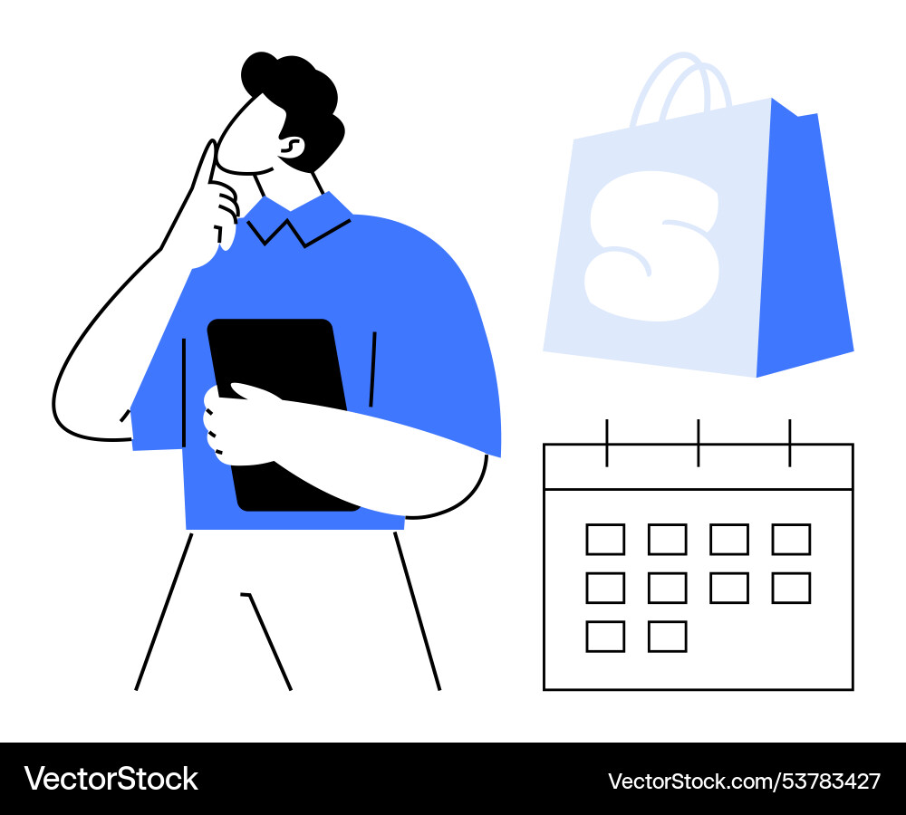 Person contemplating with tablet calendar Vector Image