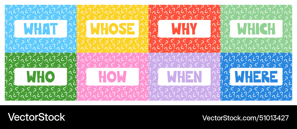 Question words flash cards colorful Royalty Free Vector
