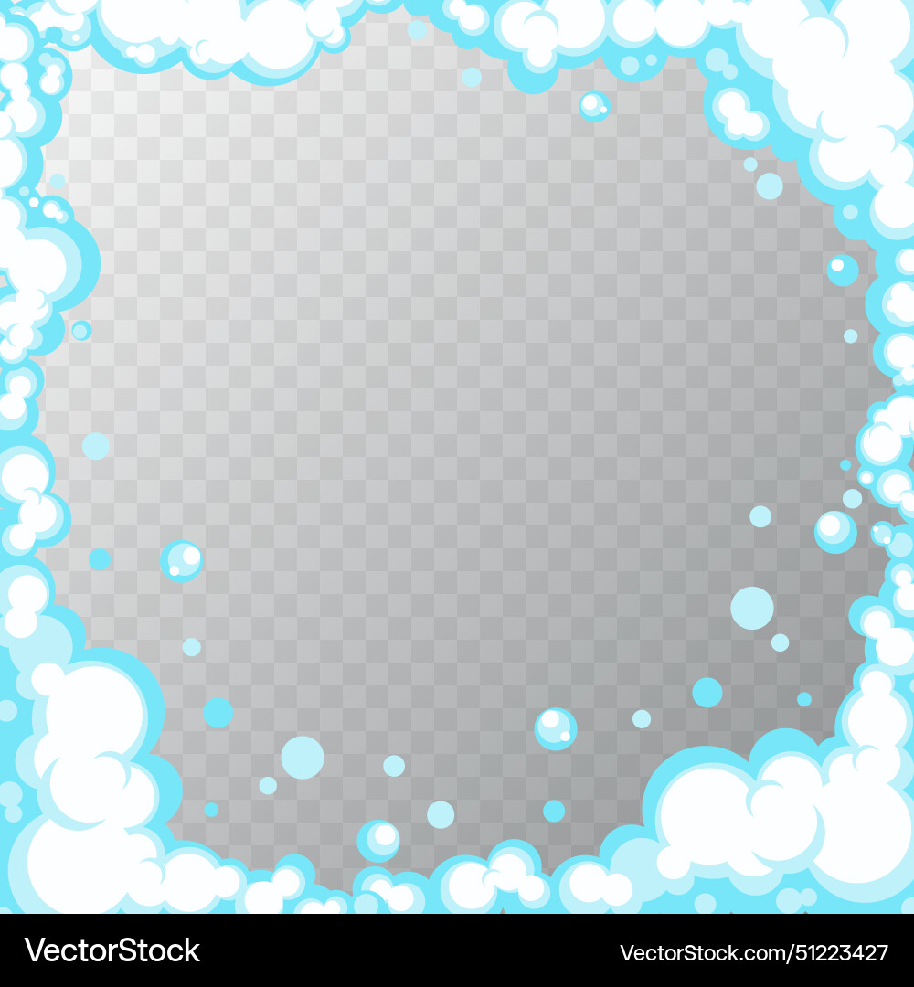 Soapy foam with bubbles frame of cartoon shampoo Vector Image