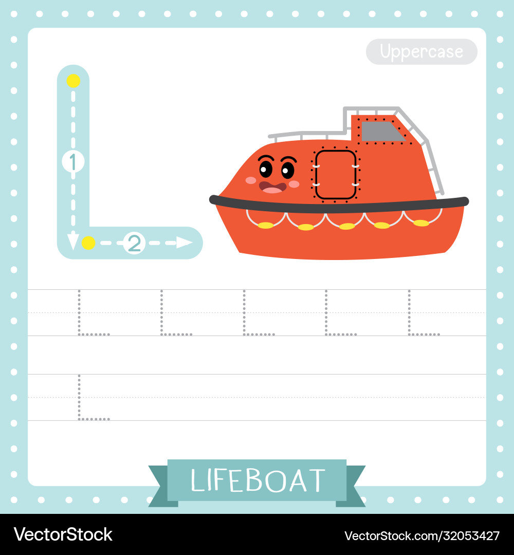 Uppercase L Tracing Worksheet - Lifeboat Vector Image