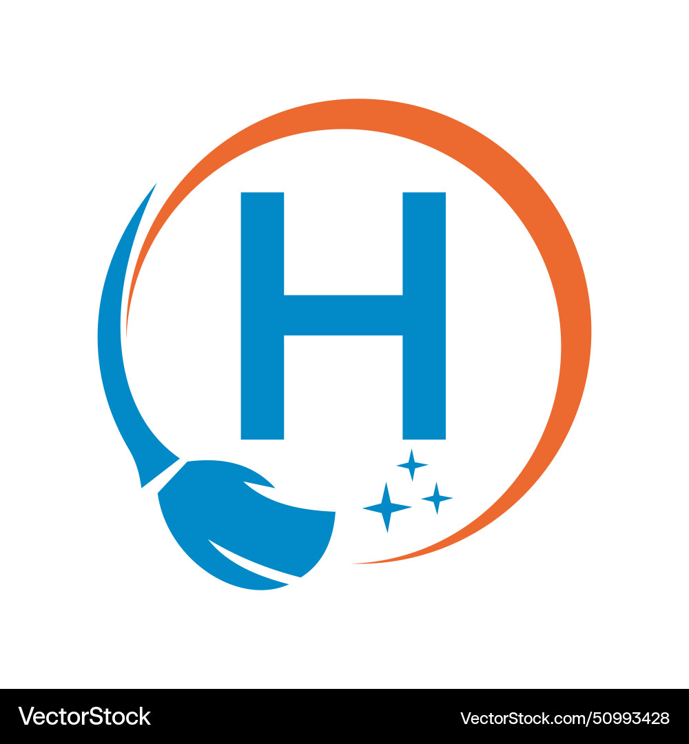 House clean logo on letter h with brush Royalty Free Vector