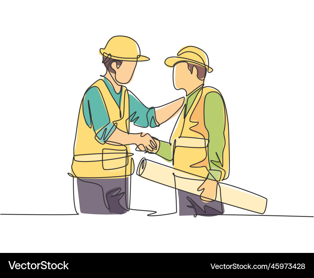 One line drawing of young architect holding Vector Image