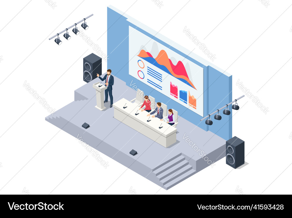 Press Conference Stand Isometric Royalty Free Vector Image