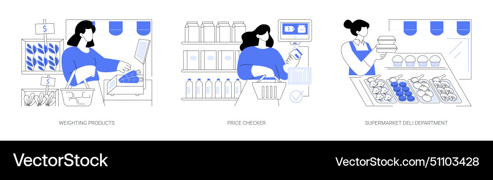 Supermarket shopping process isolated cartoon Vector Image