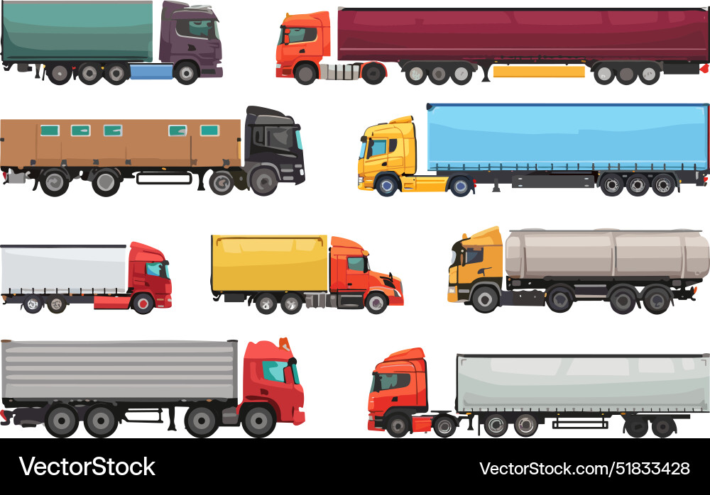 Truck and vehicles set logistic trailers cargo Vector Image