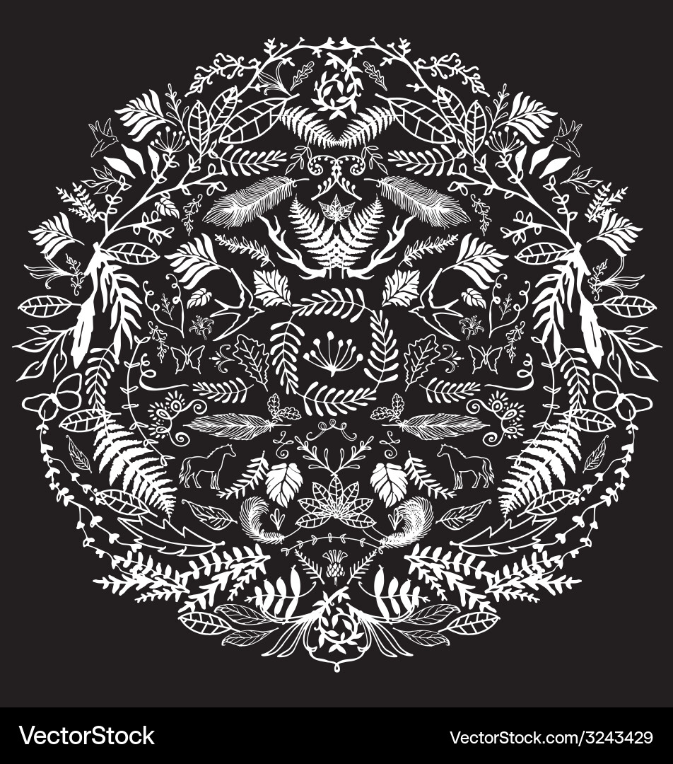 Decorative floral circle black Royalty Free Vector Image