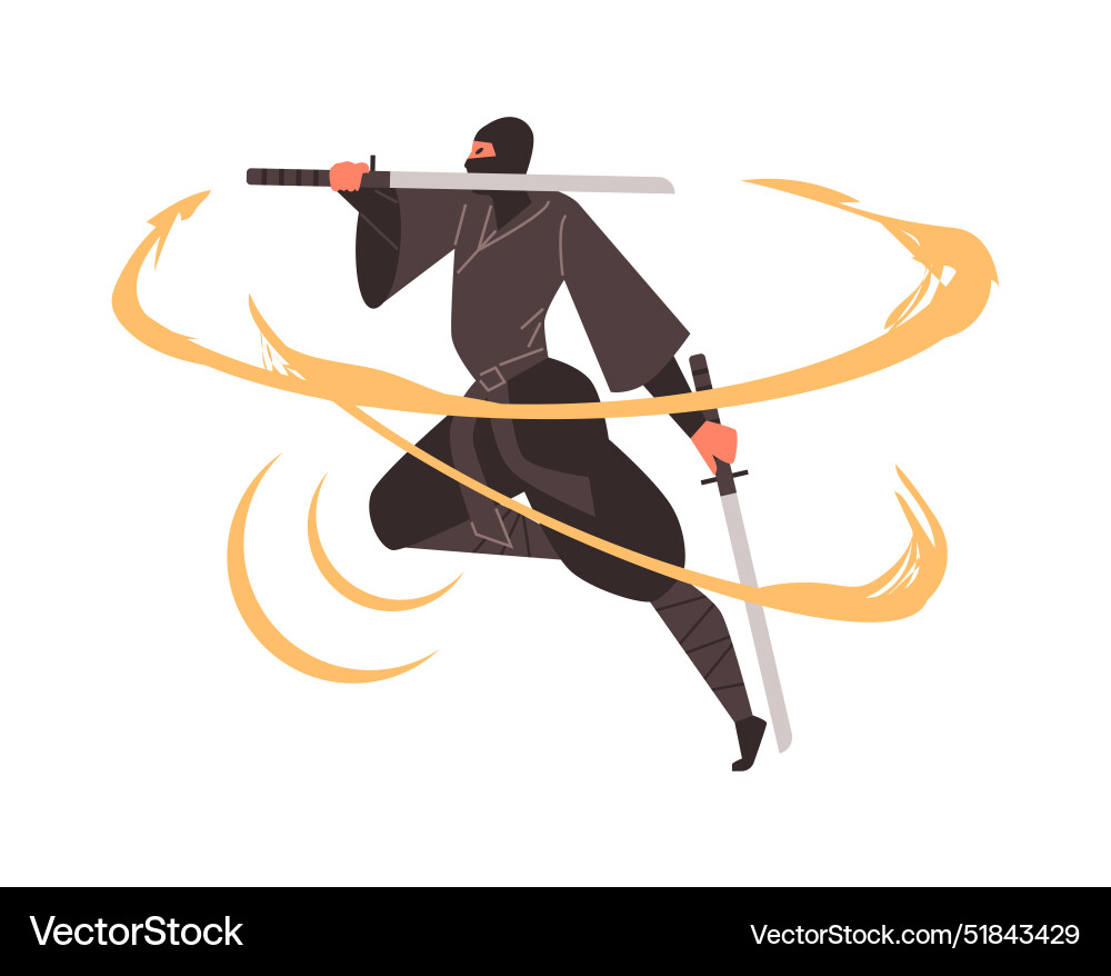 Dynamic ninja fighting image traditional Vector Image
