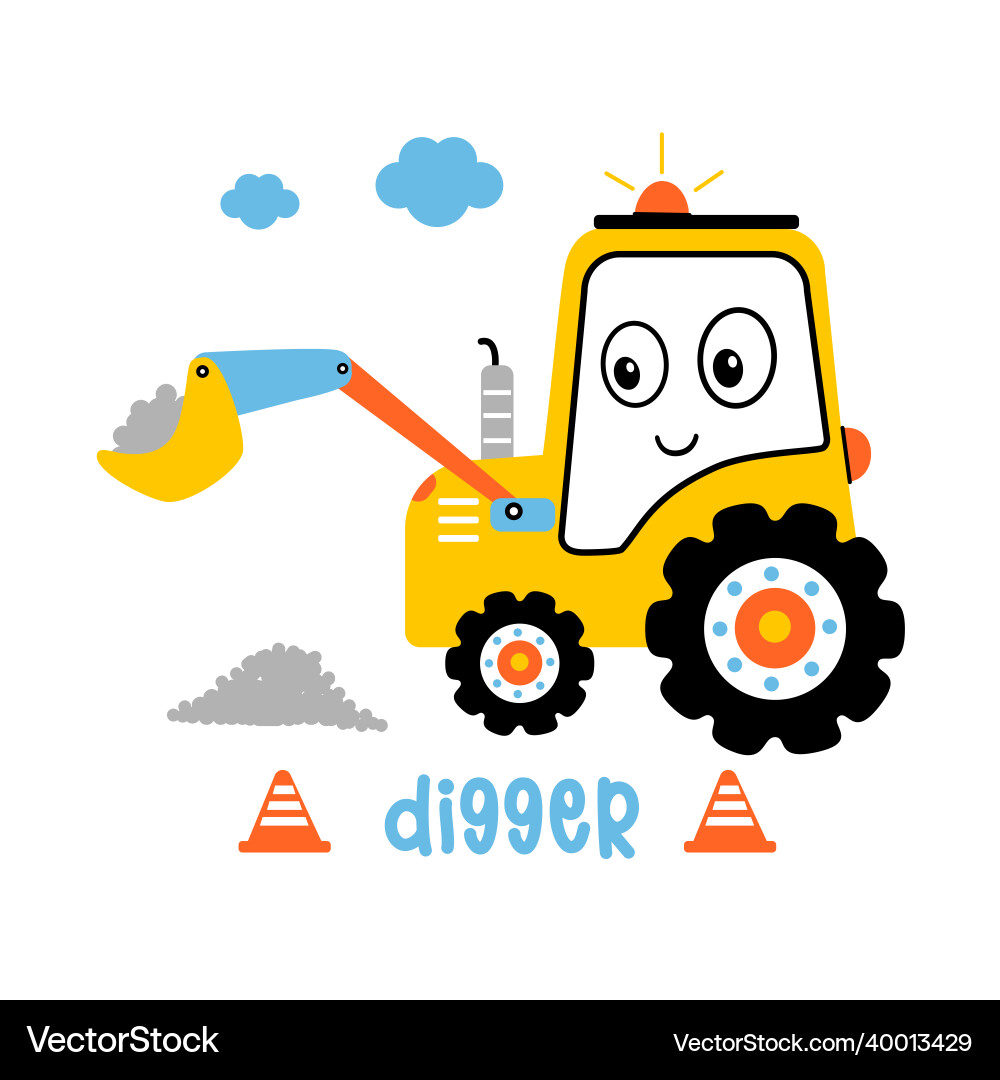 Hand drawing cute digger Royalty Free Vector Image