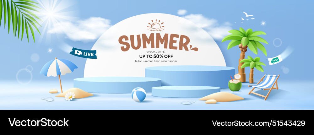 Summer podium display blue color banner design Vector Image