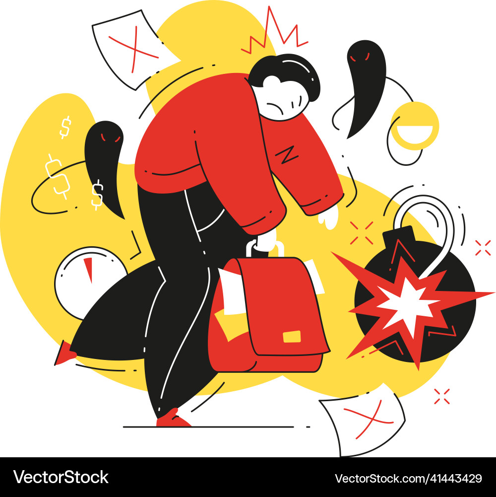Unhappy tired male employee going to hate work Vector Image