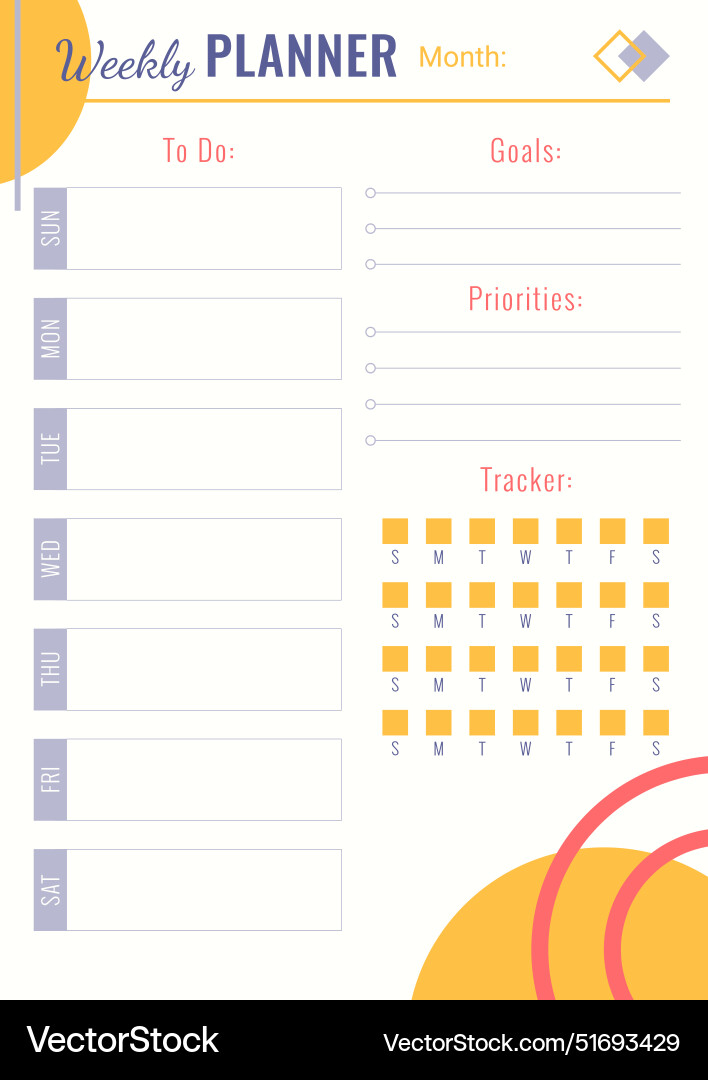 Weekly planner template with place for text Vector Image